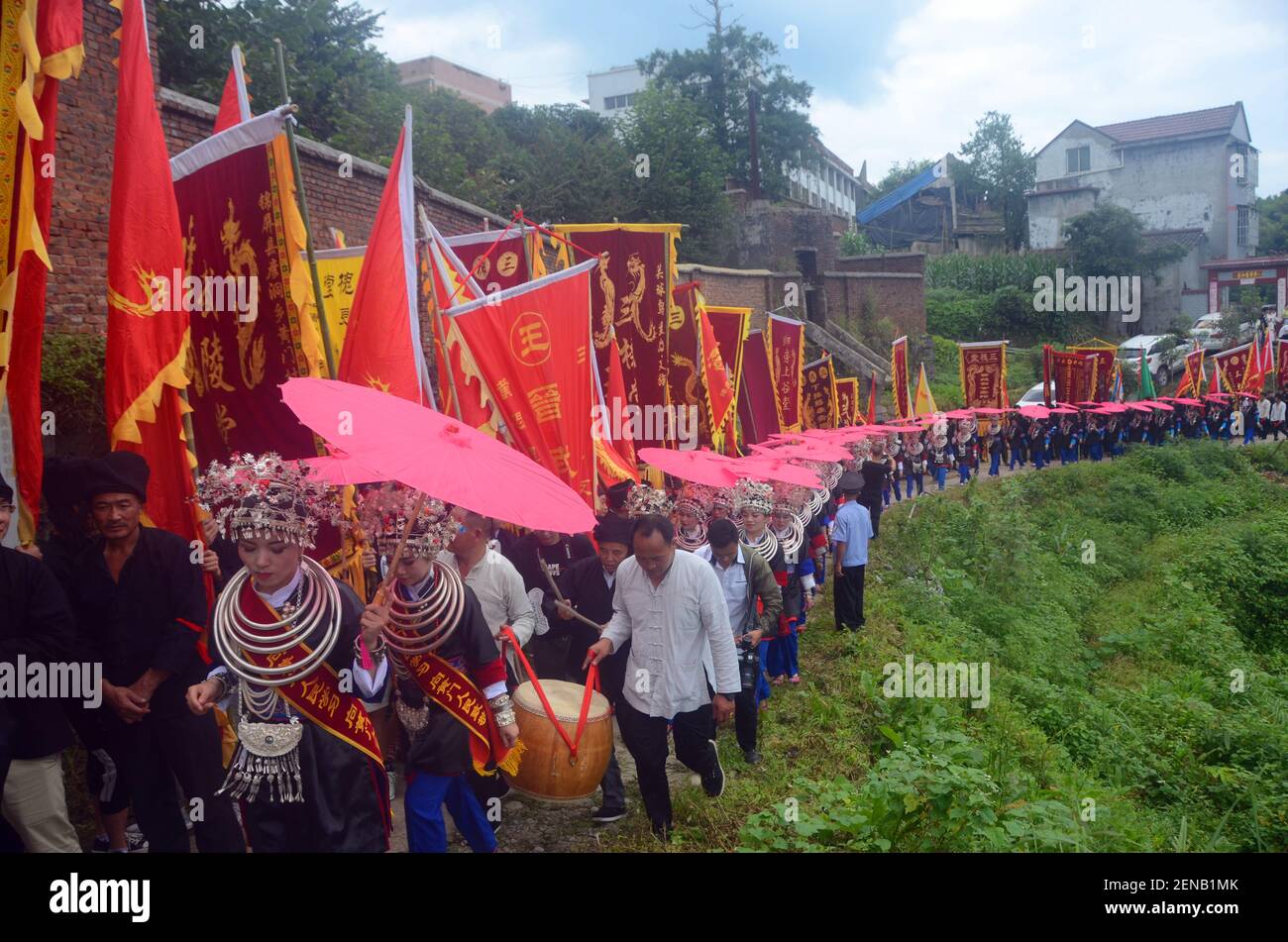Chinese people of Dong ethnic group dressed in traditional costumes ...