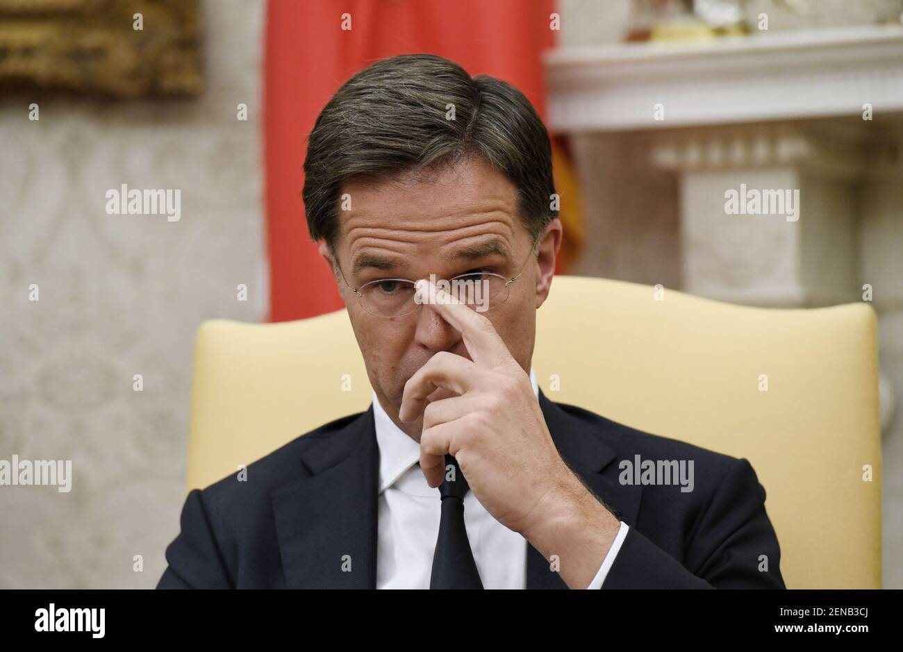 Prime Minister Mark Rutte of the Netherlands looks on during a meeting ...