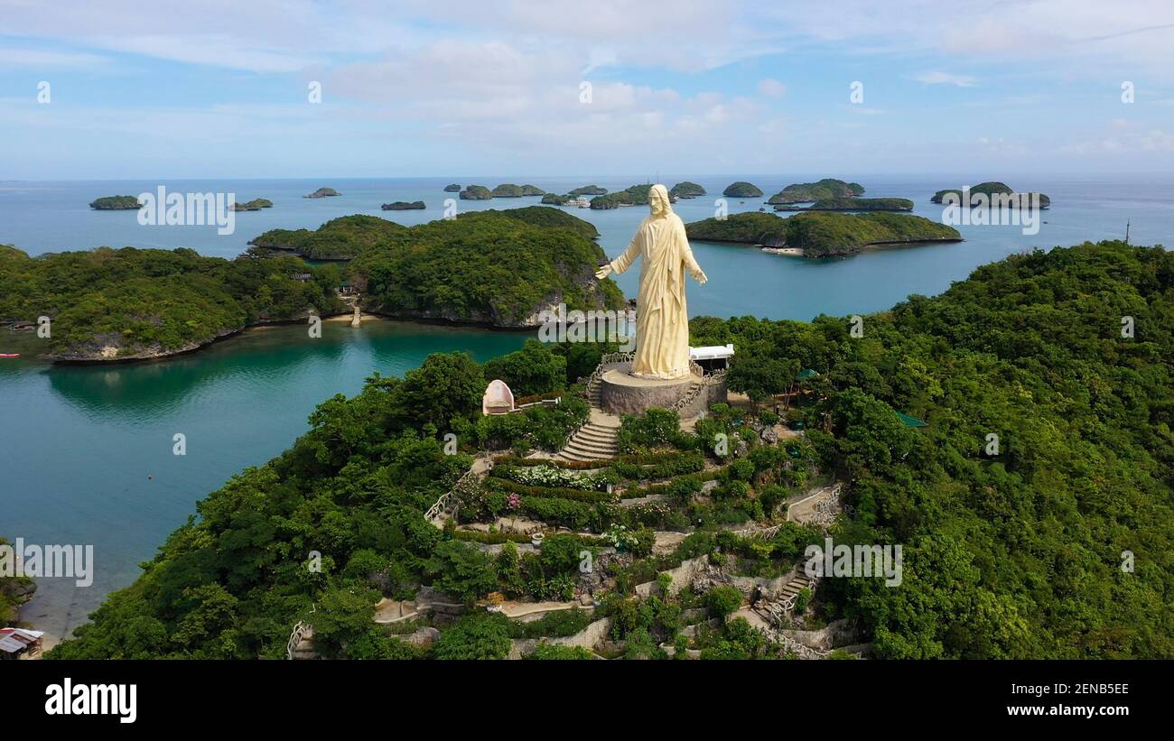 Sculpture of Jesus Christ on an island located in a Hundred Islands ...