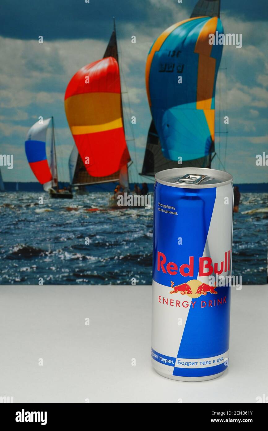 Red Bull, an energy soft drink in an aluminum jar, is isolated Stock ...