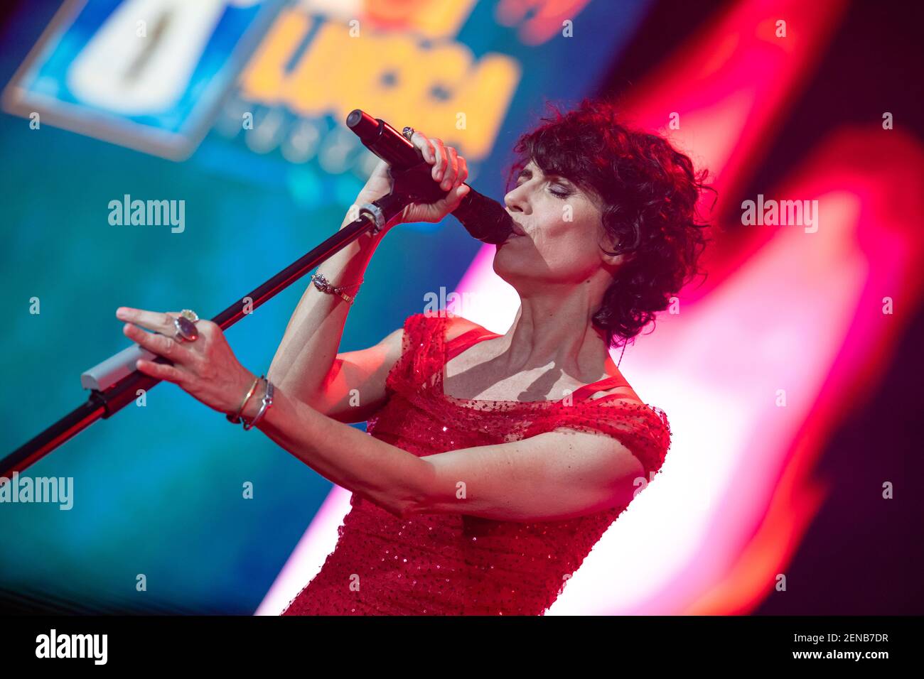 The Italian singer GIORGIA performs on stage of Lucca Summer Festival ...