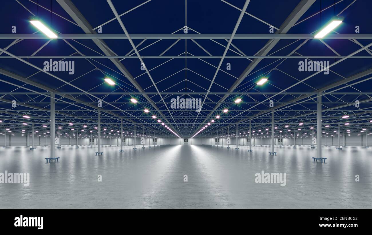 Big industrial greenhouse interior. Hydroponic indoor vegetable plant ...