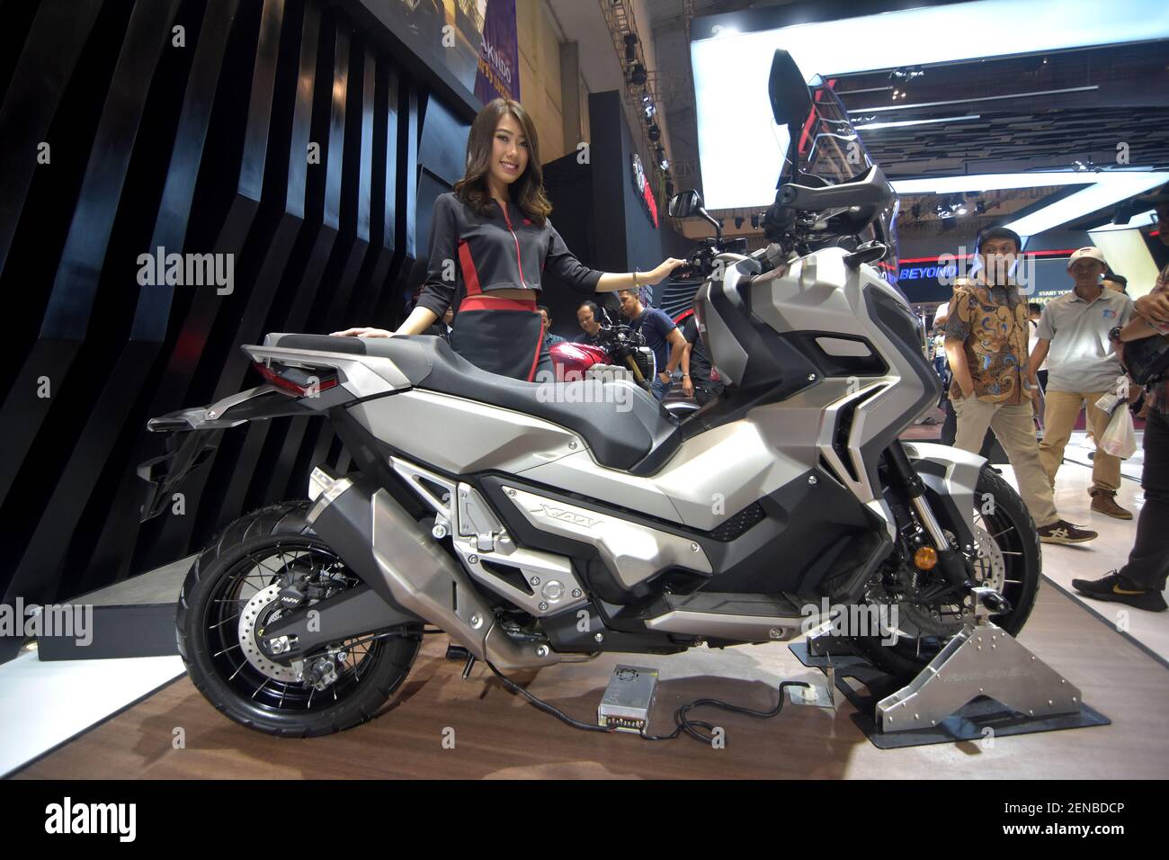 A Honda ADV X-ADV 750 motorbike displayed at the Convention Exhibition ...