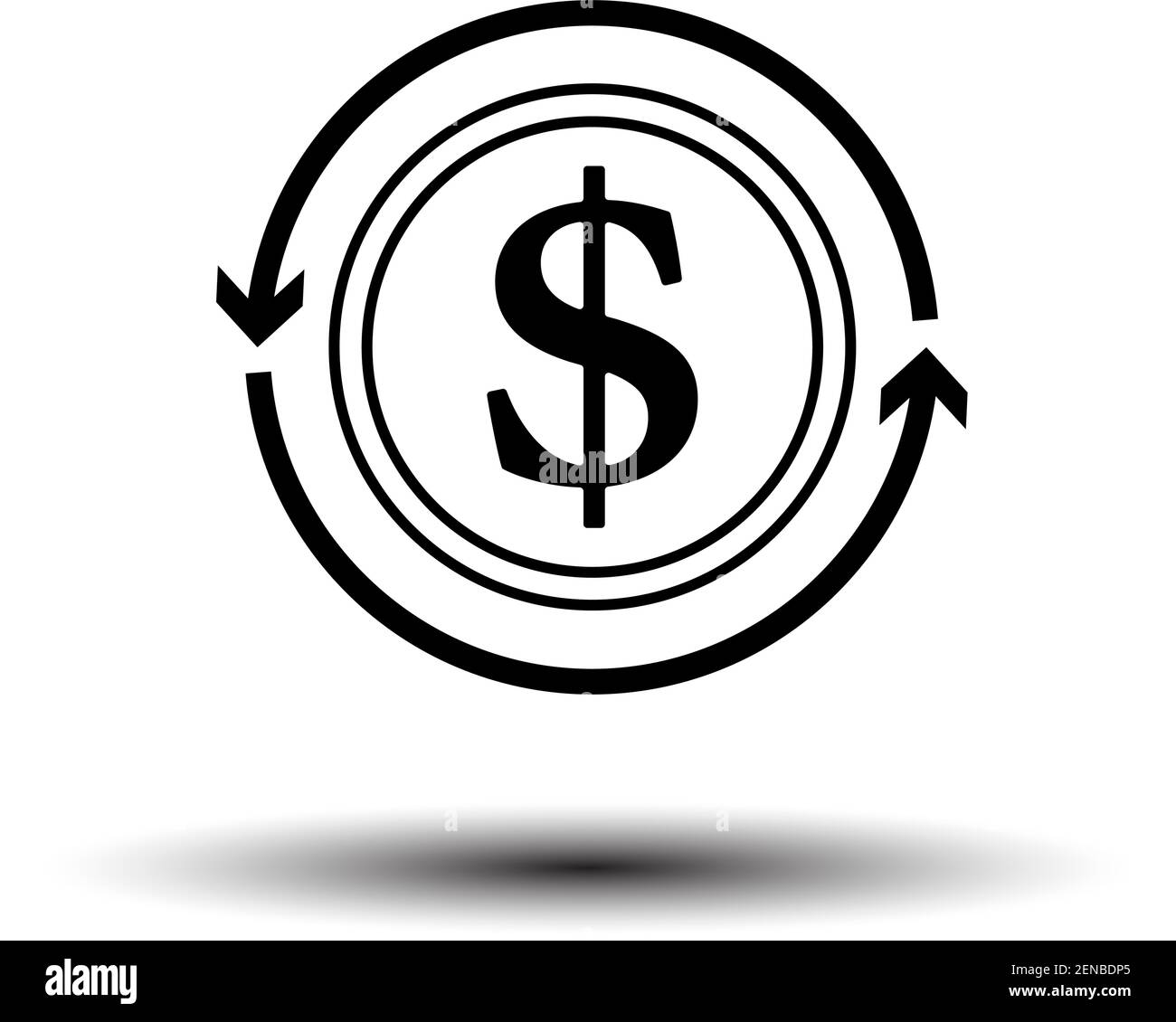 Cash Back Coin Icon. Black on White Background With Shadow. Vector ...