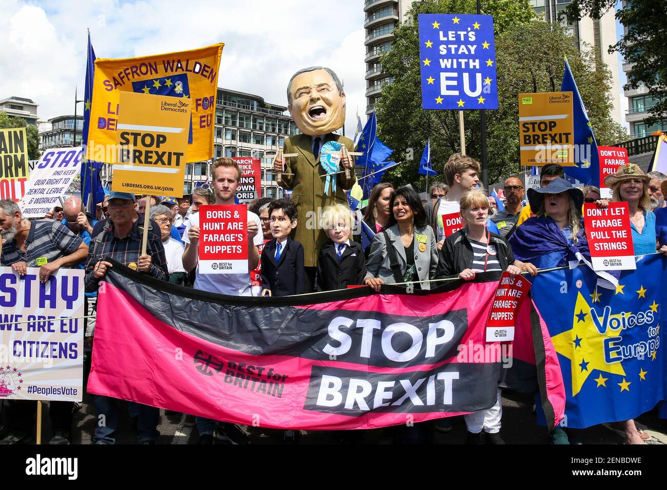 Pro EU demonstrators with a banner, during the “No to Boris. Yes to ...