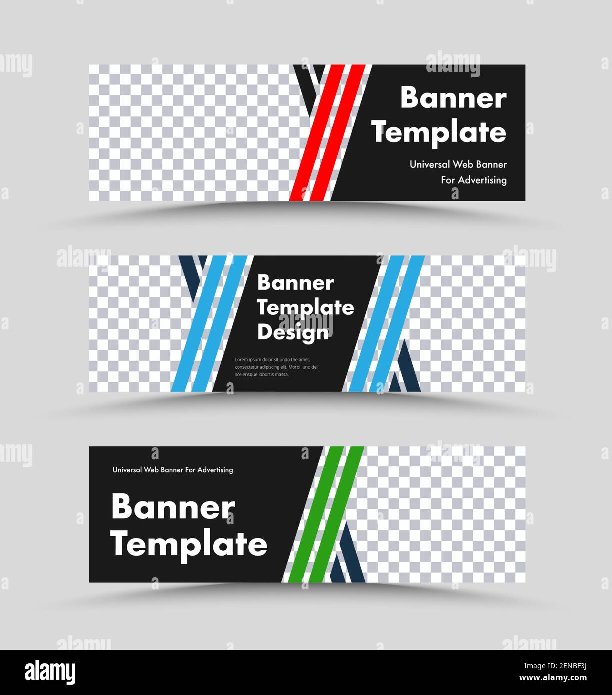 Horizontal vector black web banner templates with diagonal color lines ...