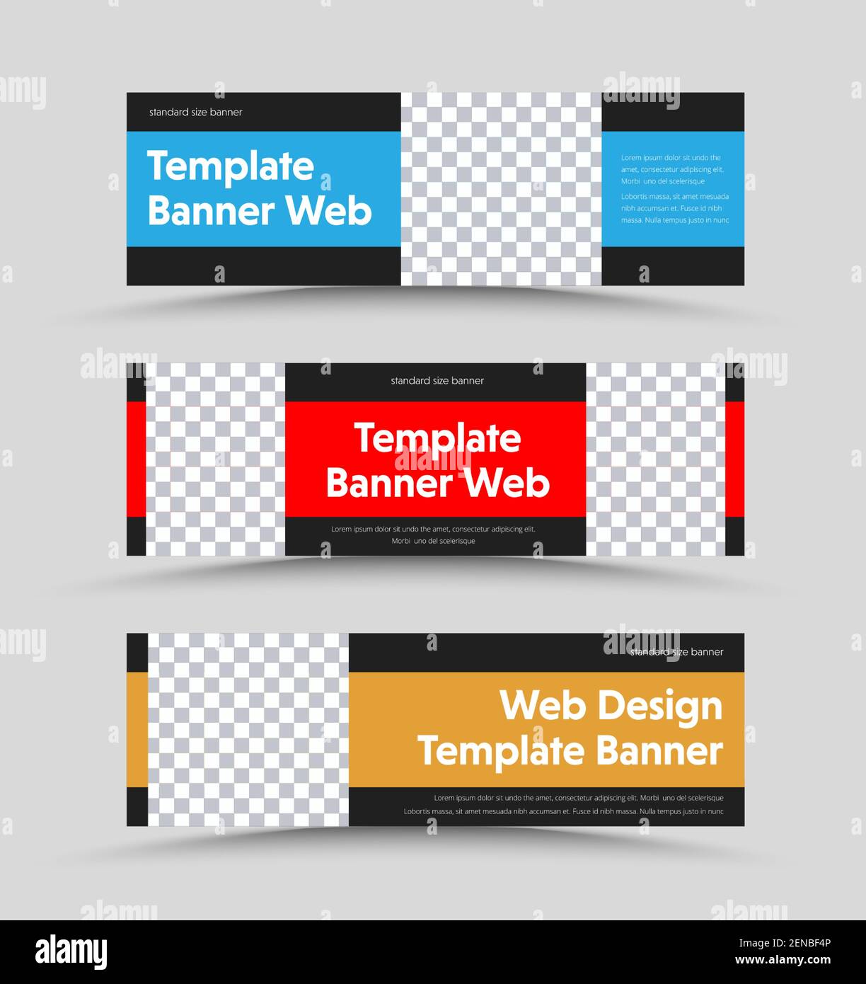 Vector black horizontal web banners design with color rectangles and ...