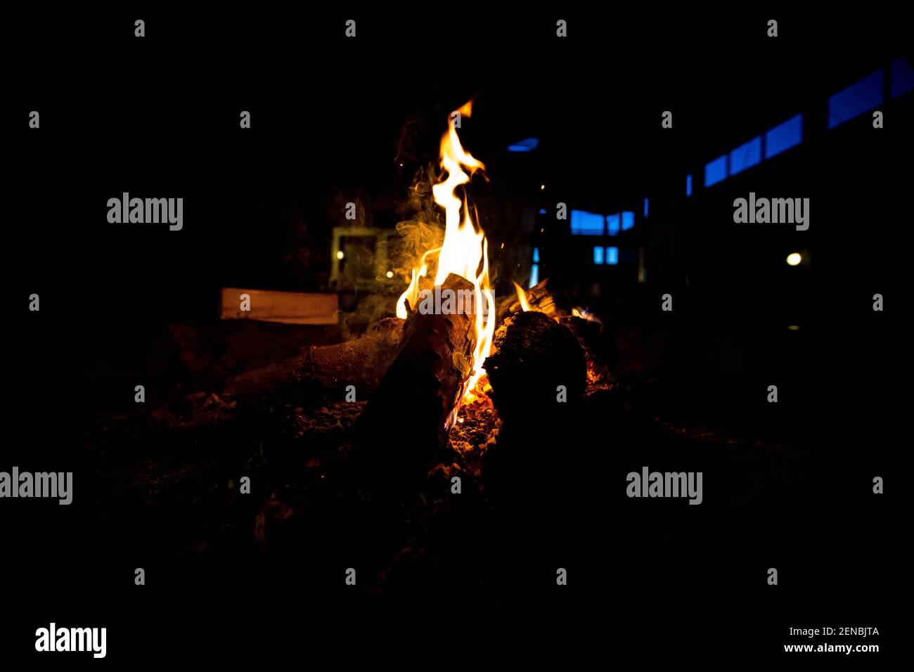 A campfire in the dark Stock Photo - Alamy