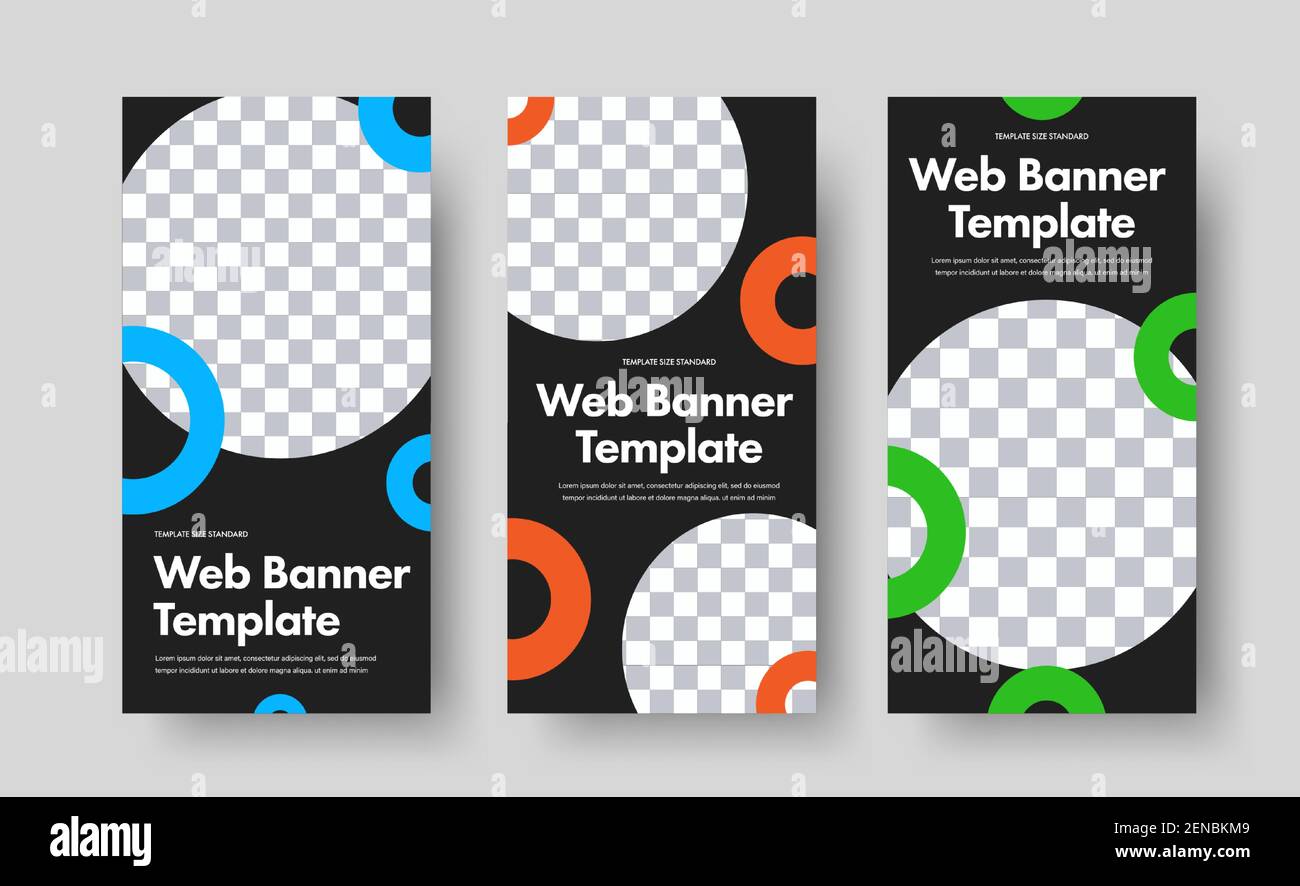 Design of black vector vertical web banners with place for photo and ...