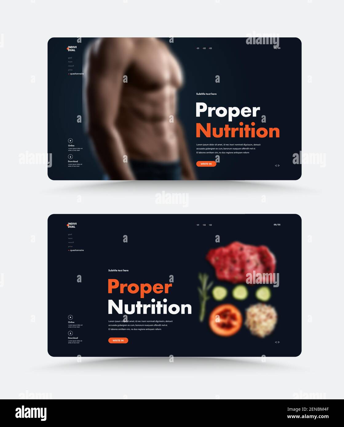 Vector black page web site template for personal trainer or ...