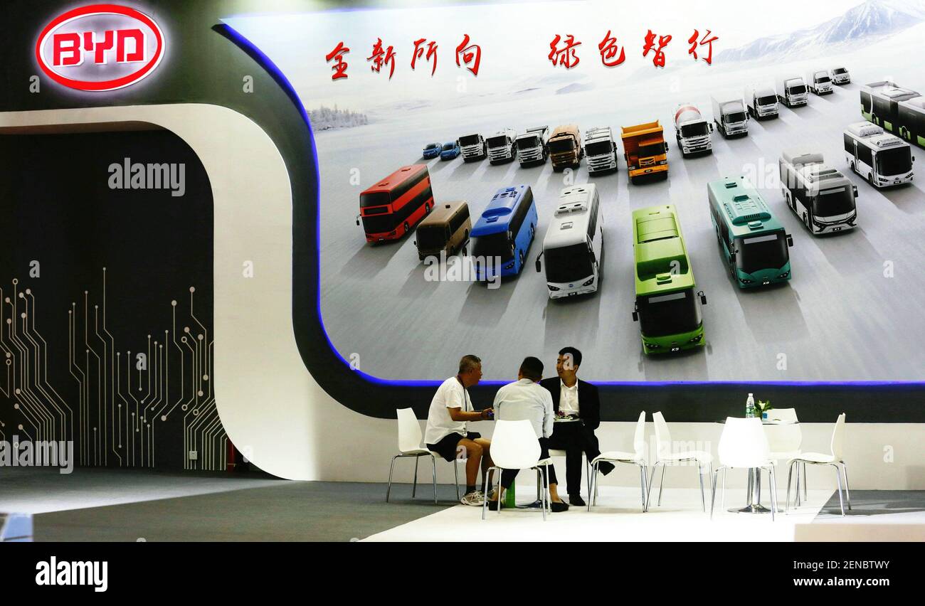 --FILE--View of the stand of BYD during an automobile exhibition in ...