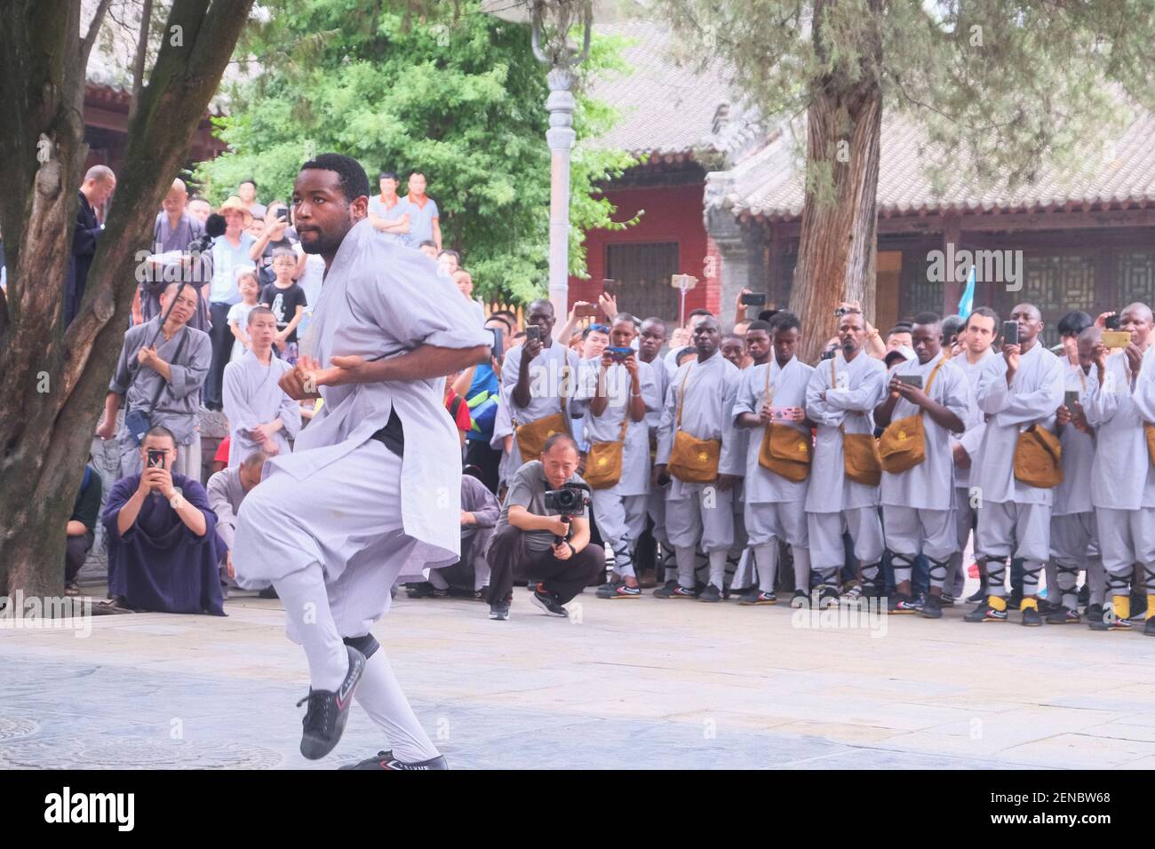 An African apprentice shows Shaolin Kungfu during the opening ceremony ...