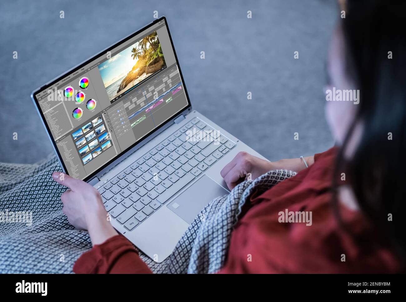 Woman editing video on hi-res stock photography and images - Alamy
