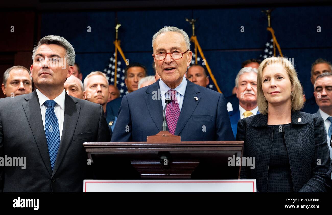 U.S. Senator Chuck Schumer (D-NY) speaking at the press conference held ...