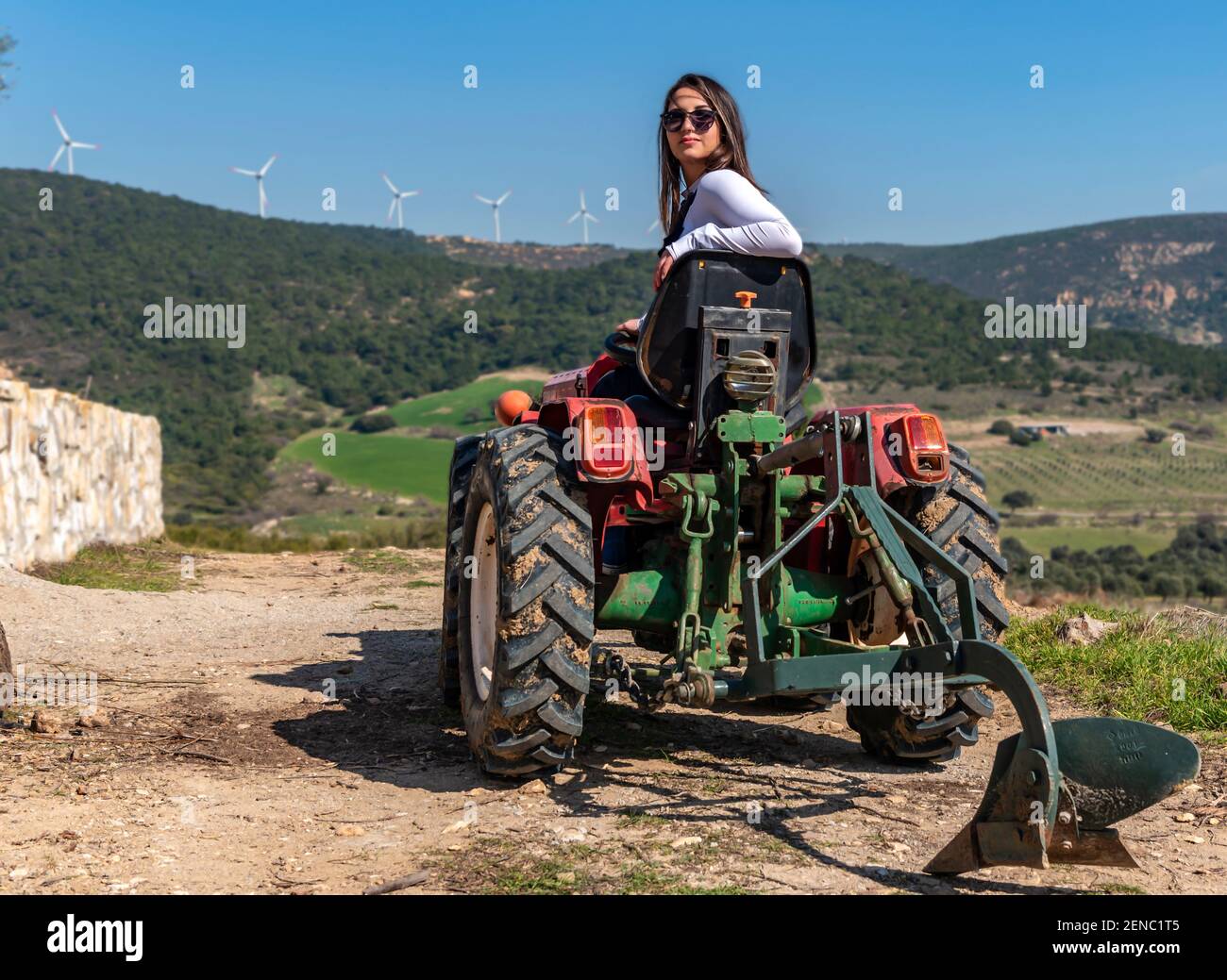 02,24,2021,Foca,Izmir,Turkey,woman driving tractor on farm Stock Photo ...