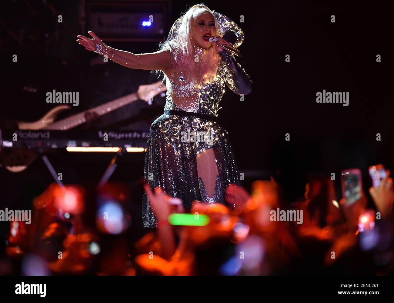 American singer Christina Aguilera performs at the VTB Arena stadium ...