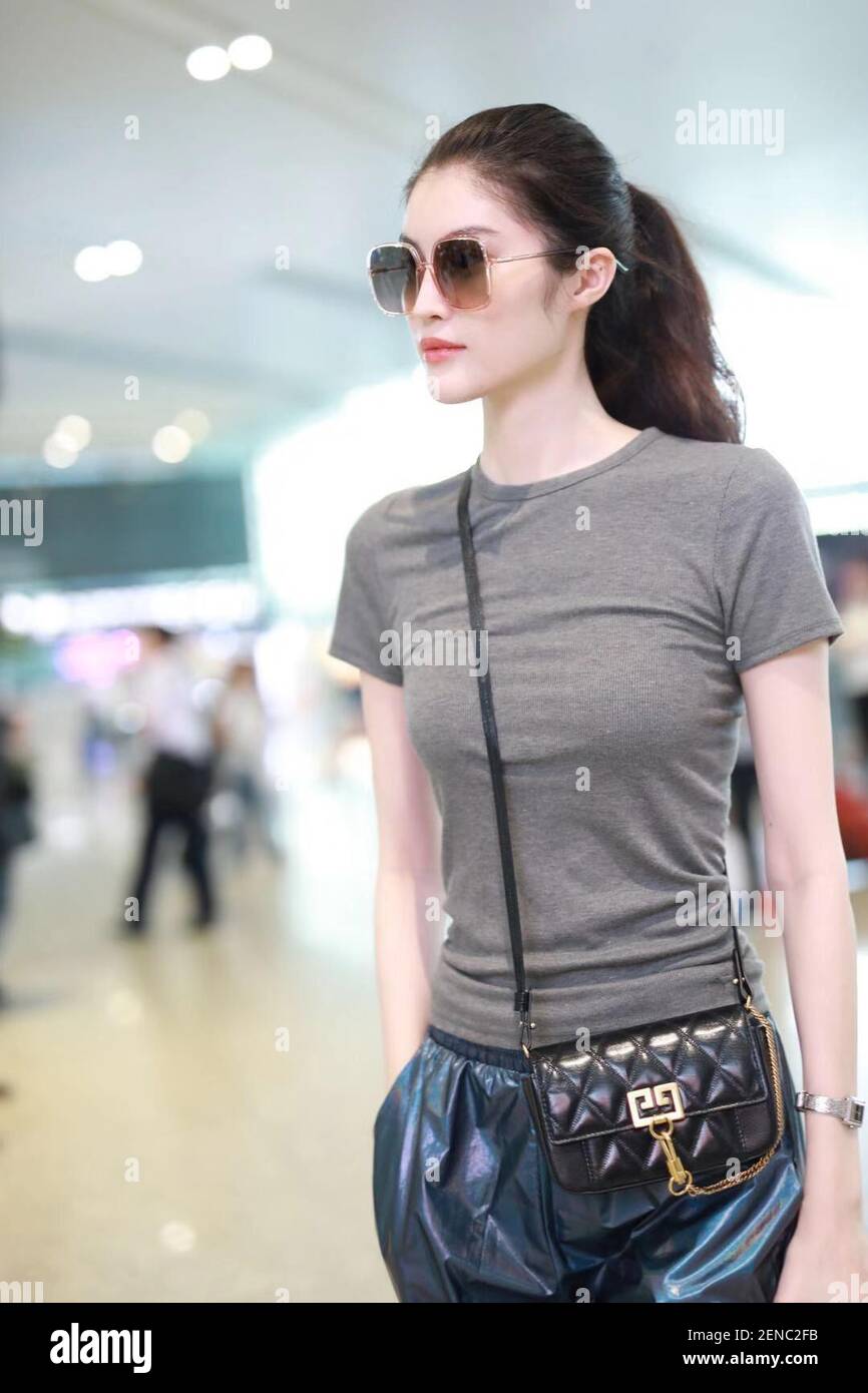 Chinese model He Sui arrives at the Shanghai Hongqiao International ...