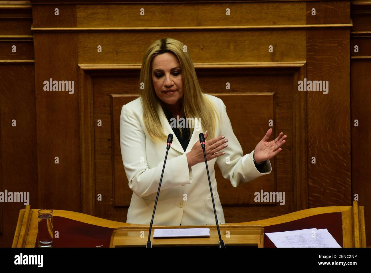 President of KINAL party, Fofi Gennimata, during her speech in the ...