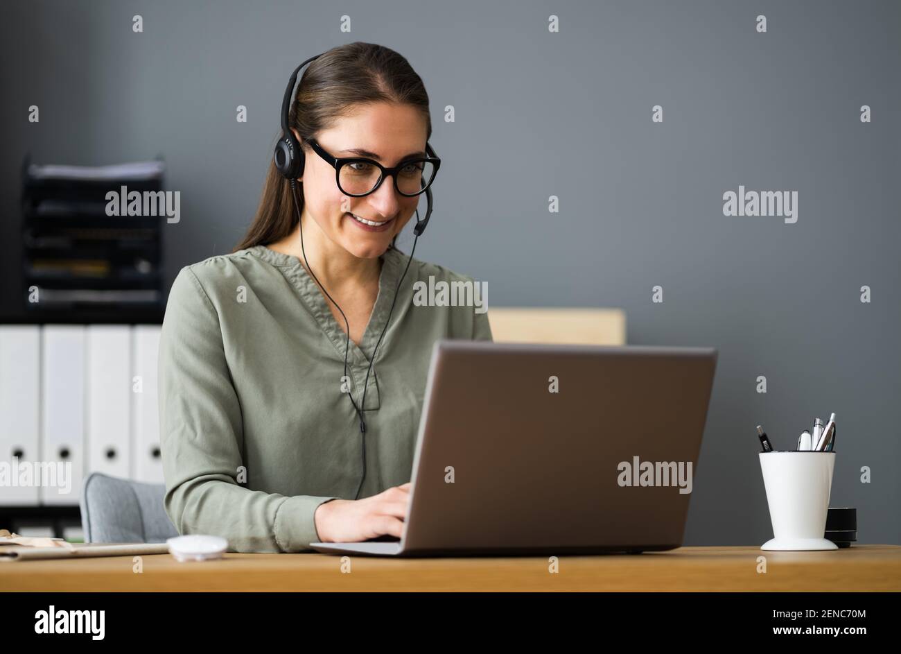 Virtual Personal Assistant Woman Making Video Conference Call Stock ...