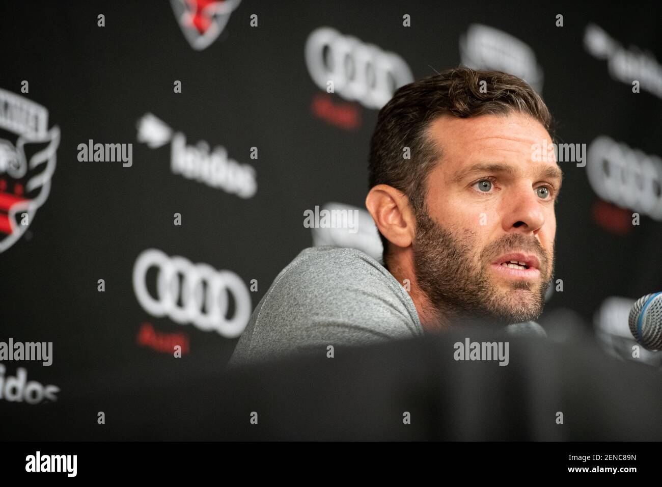 DC United manager Ben Olsen speaks at a press conference after a ...
