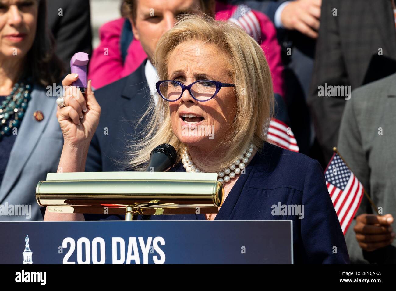 U.S Representative Debbie Dingell (D-MI) speaking at a press event with ...