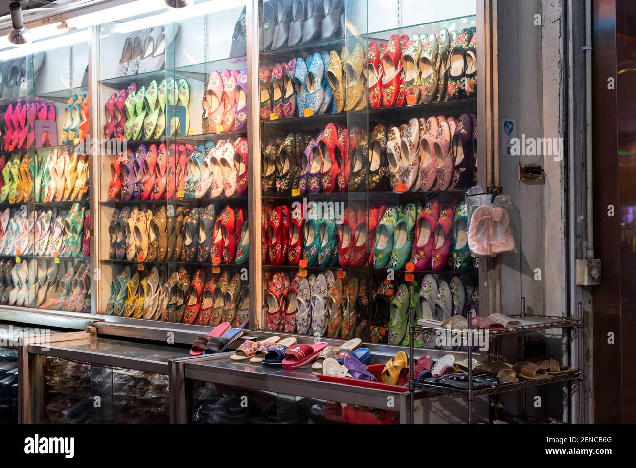 Hong Kong,China:06 Dec,2020. A slipper store by the open-air wet market ...