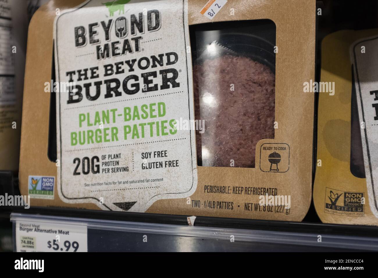 The plant-based protein startup Beyond Meat signage is seen on their ...