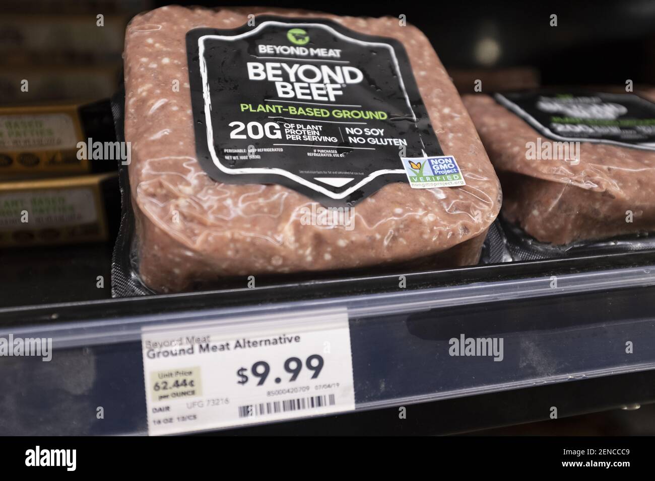 The plant-based protein startup Beyond Meat signage is seen on their ...