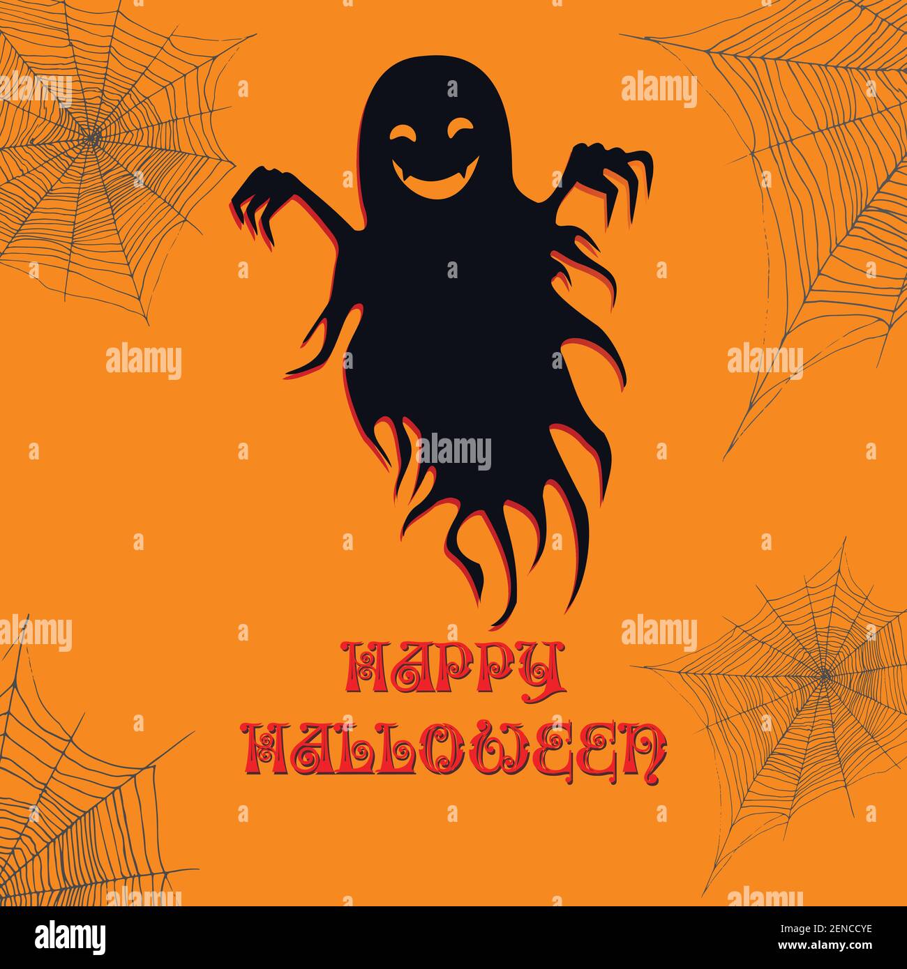 Ghost and cobweb, happy halloween background. Vector cartoon ...