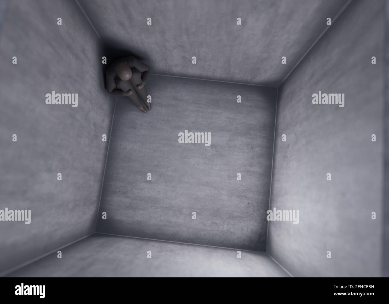 Dark human figure in jail four concrete walls 3d render Stock Photo - Alamy