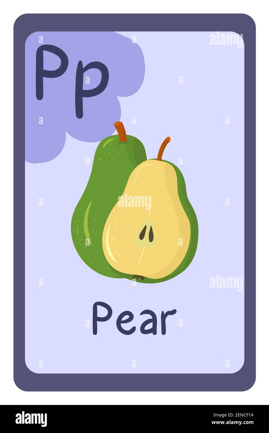 Colorful abc education flash card, Letter P - pear, whole and half ...