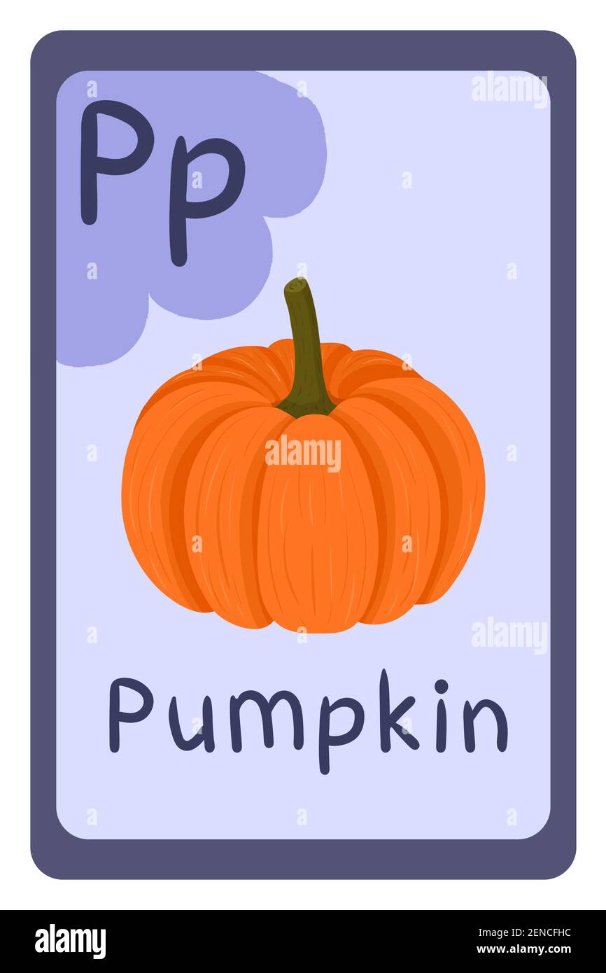 Colorful abc education flash card, Letter P - pumpkin. Alphabet vector ...