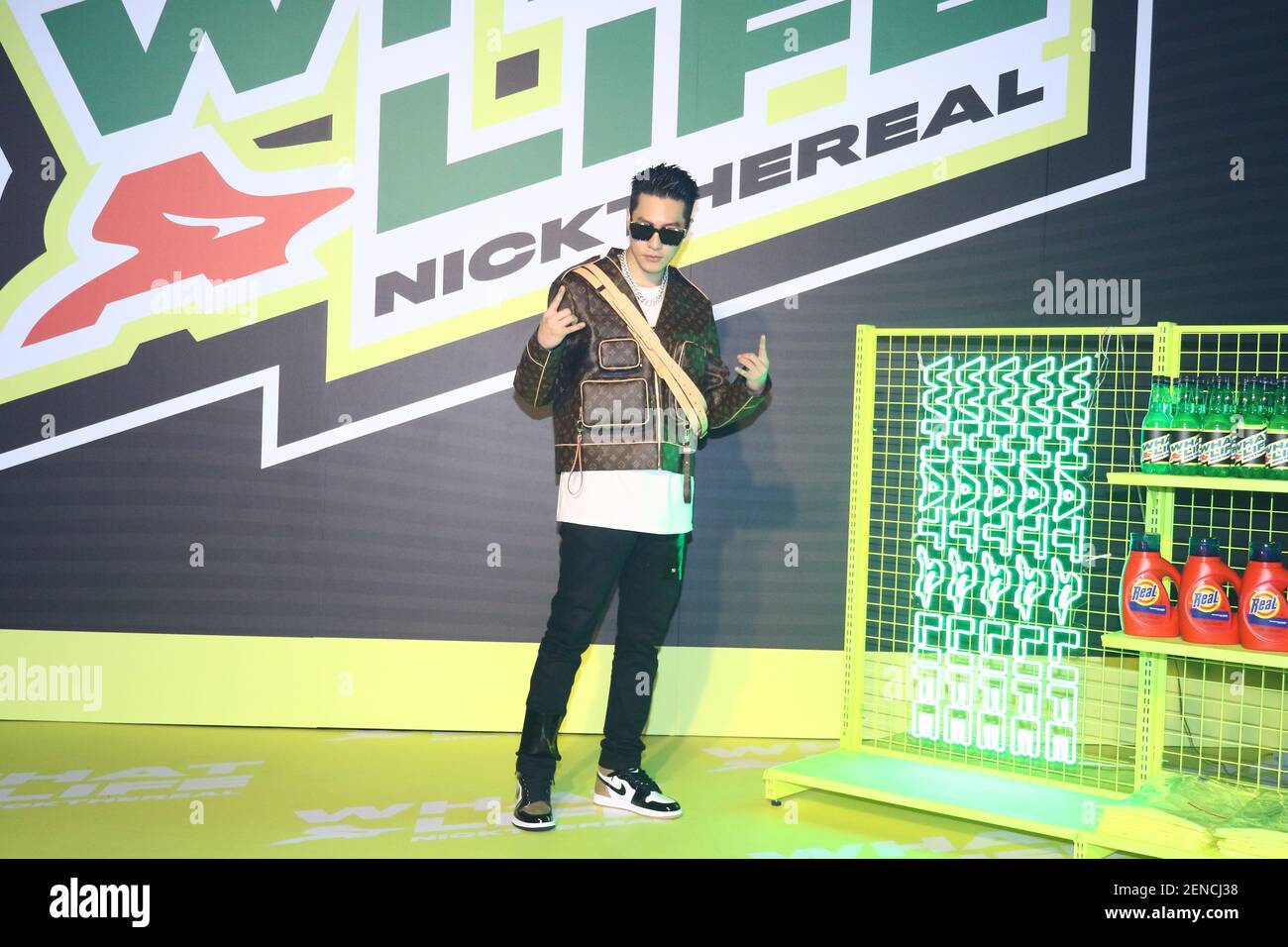 Taiwanese actor and singer Nick Chou attends a fan party for new EP "What A Life" in Taipei ...