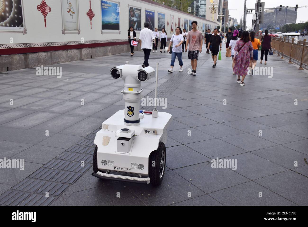 The robot resembling Wall-E in the movie patrolling in the streets of ...