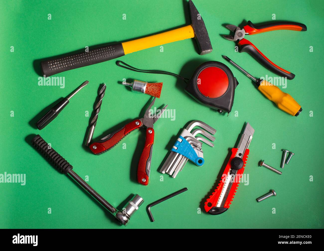Photo set of different tools for engineering and repairing concept ...