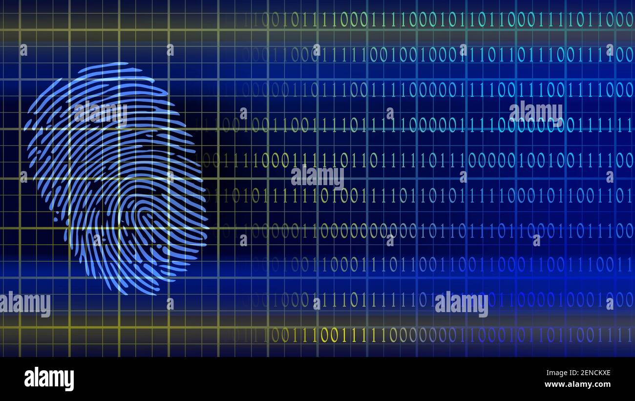 Abstract cyber security concept - graphic elements combined with binary code - Fingerprint sign ...