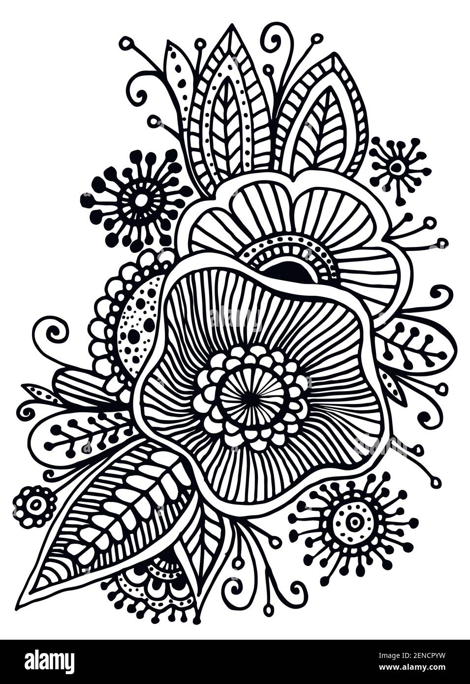 Fantasy flowers and leaf, adult and children s coloring book. Pattern ...