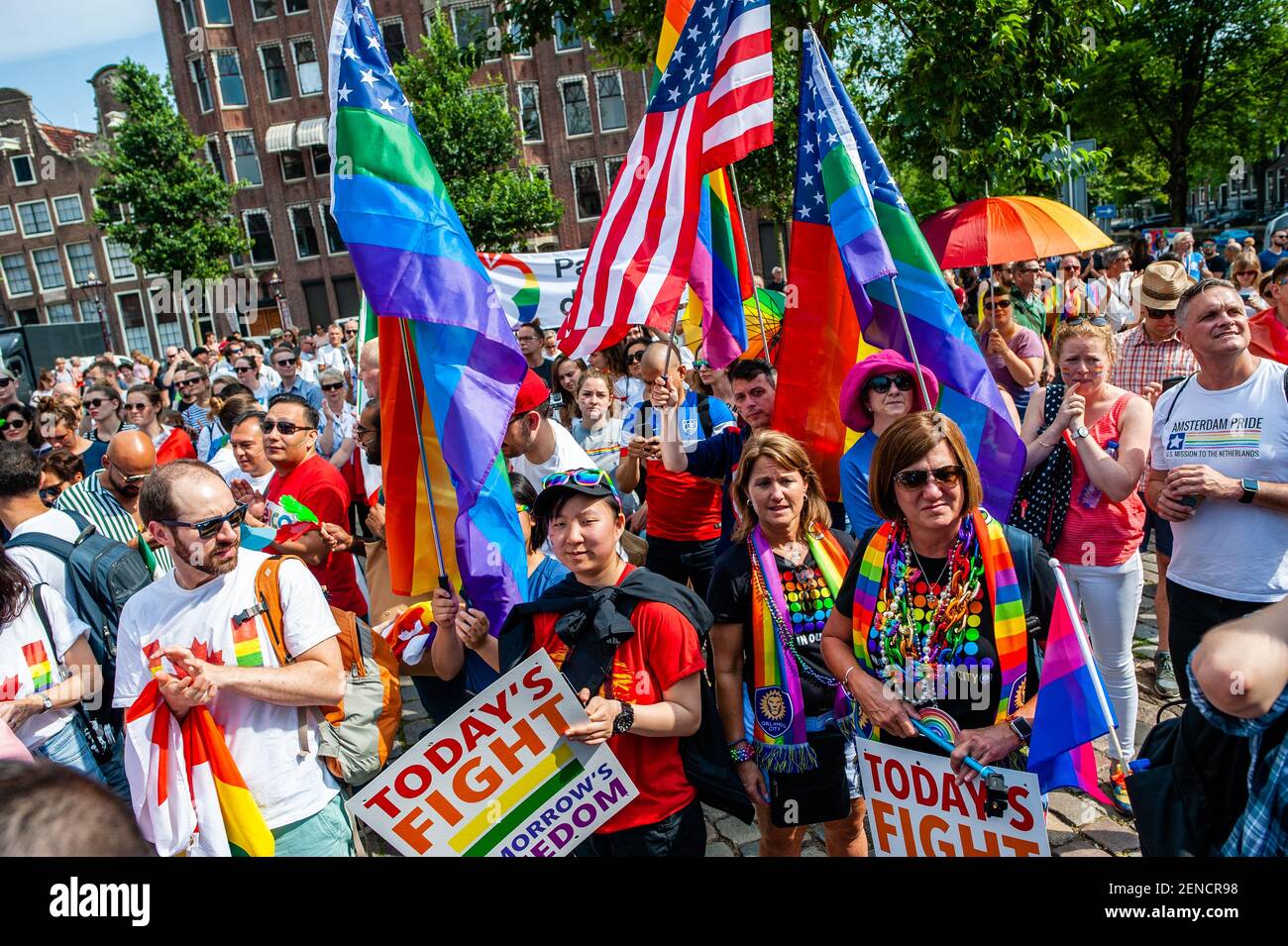 A group of people from USA seen during the Pride Walk. Because of the ...