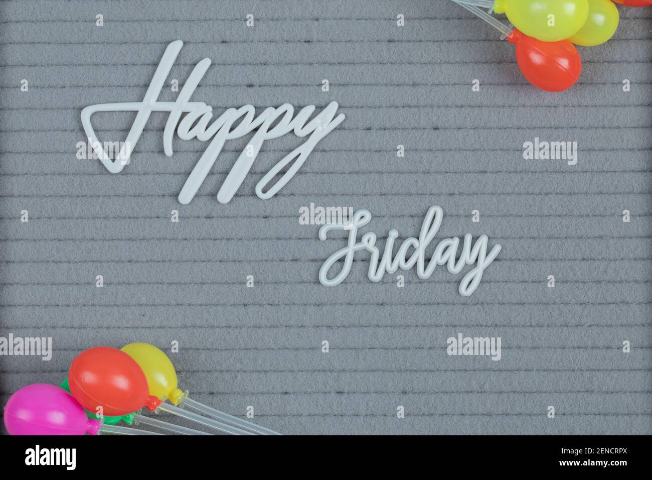 Happy Friday embedded on grey background with balloons around Stock ...
