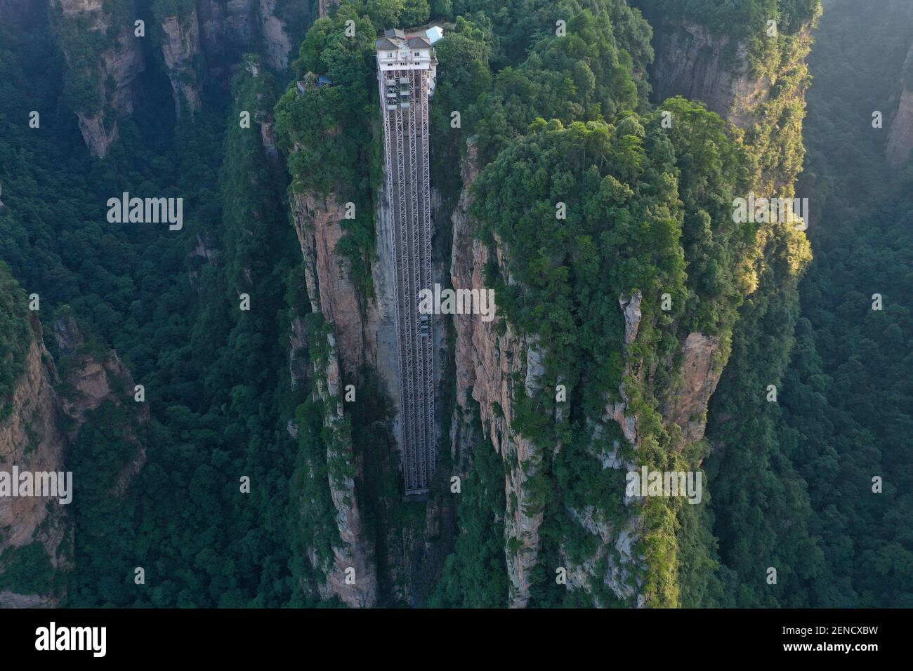 Aerial view of the Bailong Elevator, which is world's tallest outdoor ...