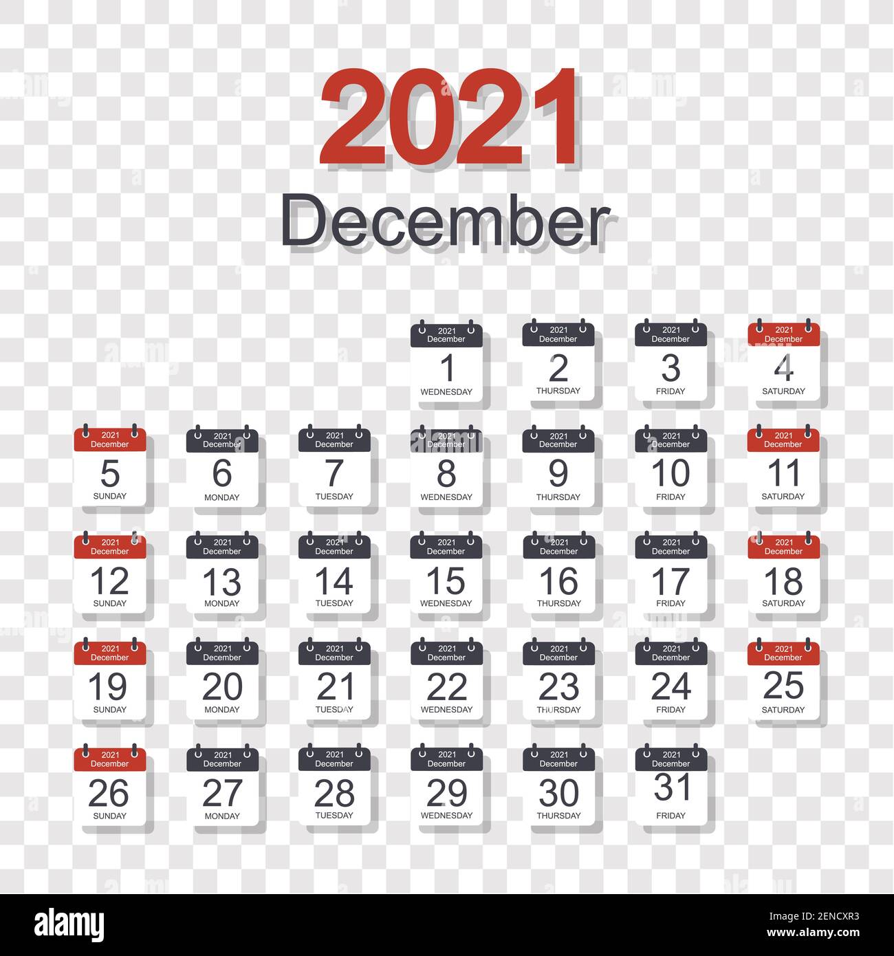 Monthly calendar template for December 2021 with daily date. On ...