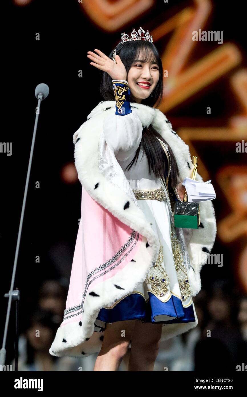 First runner-up Mo Han of Chinese girl group SNH48 poses with her ...