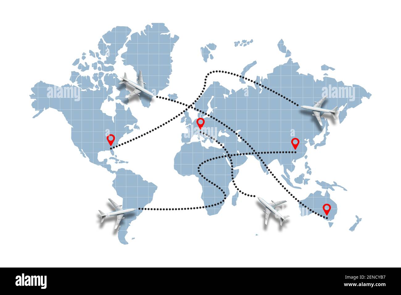 Concept of different paths of aircraft flight on the world map Stock ...