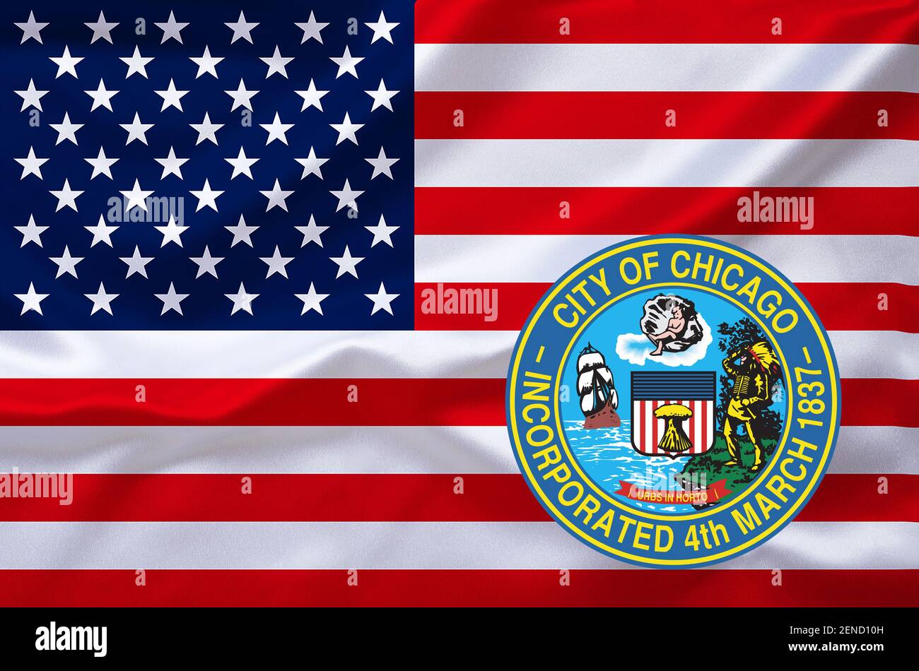 Die Flagge von den USA mit dem Wappen von Chicago Stock Photo - Alamy