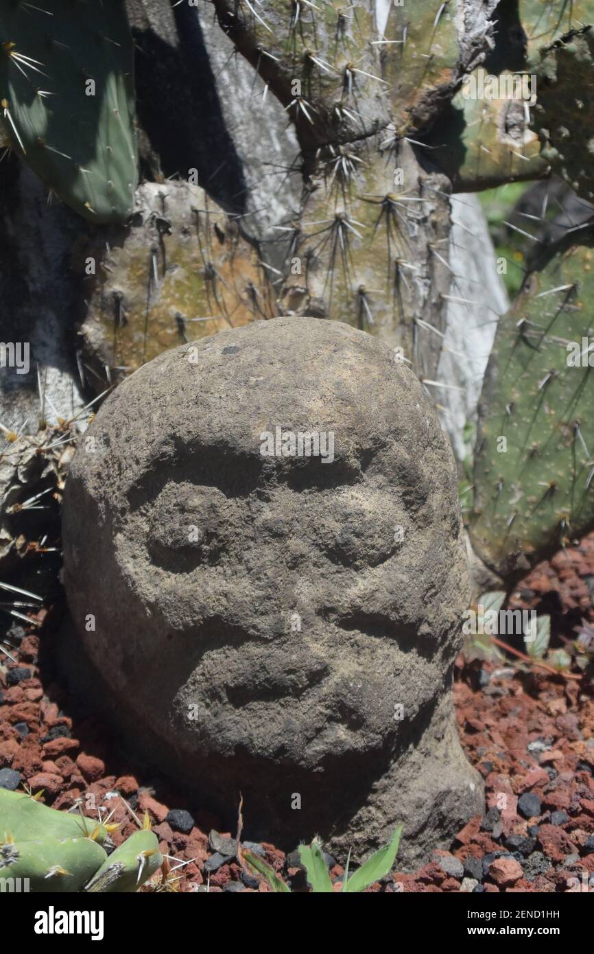 TEPOZTLAN, MEXICO - JULY 27: A stone figure seen outside of a Temazcal ...