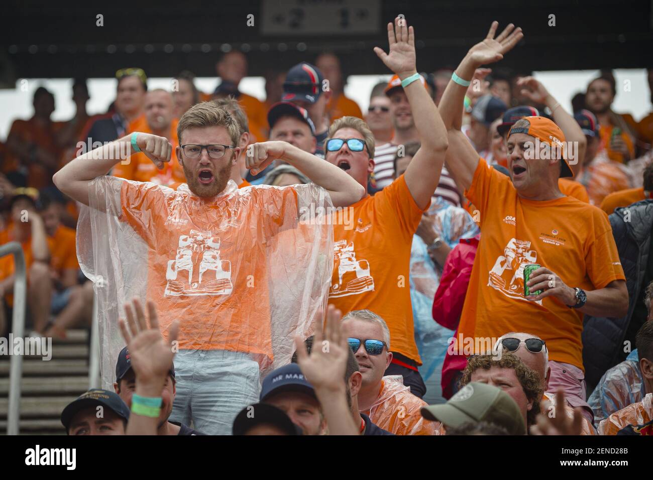 Dutch fans of Max Verstappen cheer during the German F1 Grand Prix race ...