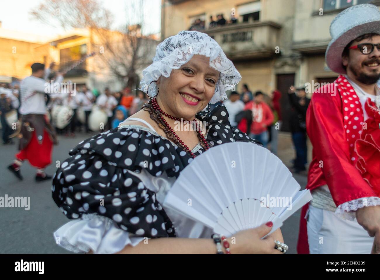 Member of the comparsas (group) seen during the candombe winter calls ...
