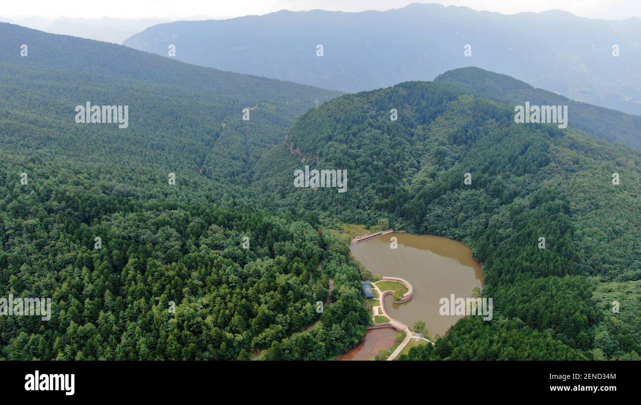 Shaanxi,CHINA-Aerial photo taken on July 27, 2019 shows a glass walkway ...