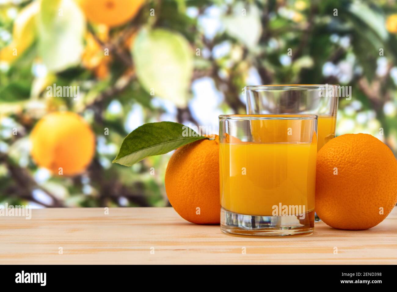 Two glasses of orange juice on nature background. Fruit concept Stock ...