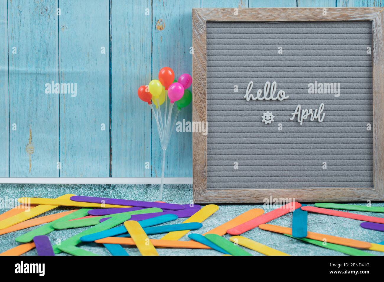 Hello april poster on grey background Stock Photo - Alamy
